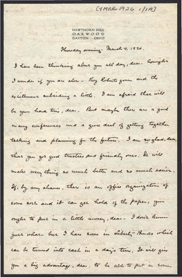 "Letter, March 4, 1926, Katharine Wright to Henry J. Haskell" by ...